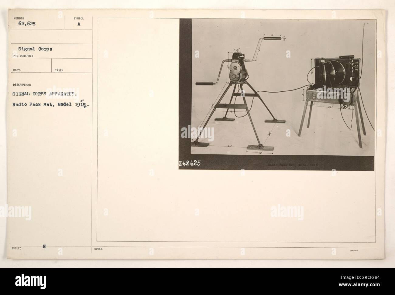 Signal Corps apparatus. This image shows the radio pack set, Model 1915 ...