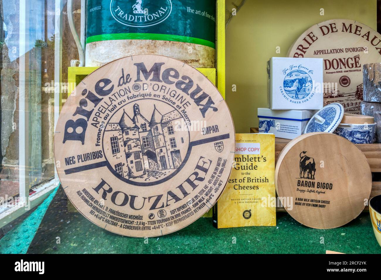 Cheese display in shop window of the Norfolk Deli in Hunstanton ...