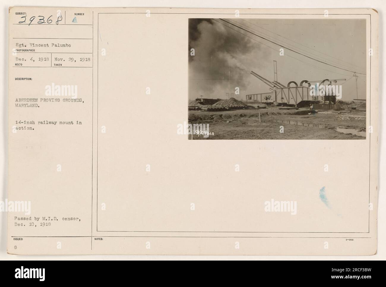 Sgt. Vincent Palumbo operating a 14-inch railway mount at Aberdeen ...