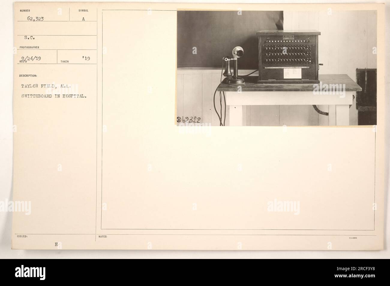 A switchboard in Hospital Number 62,323 at Taylor Field, Alabama ...