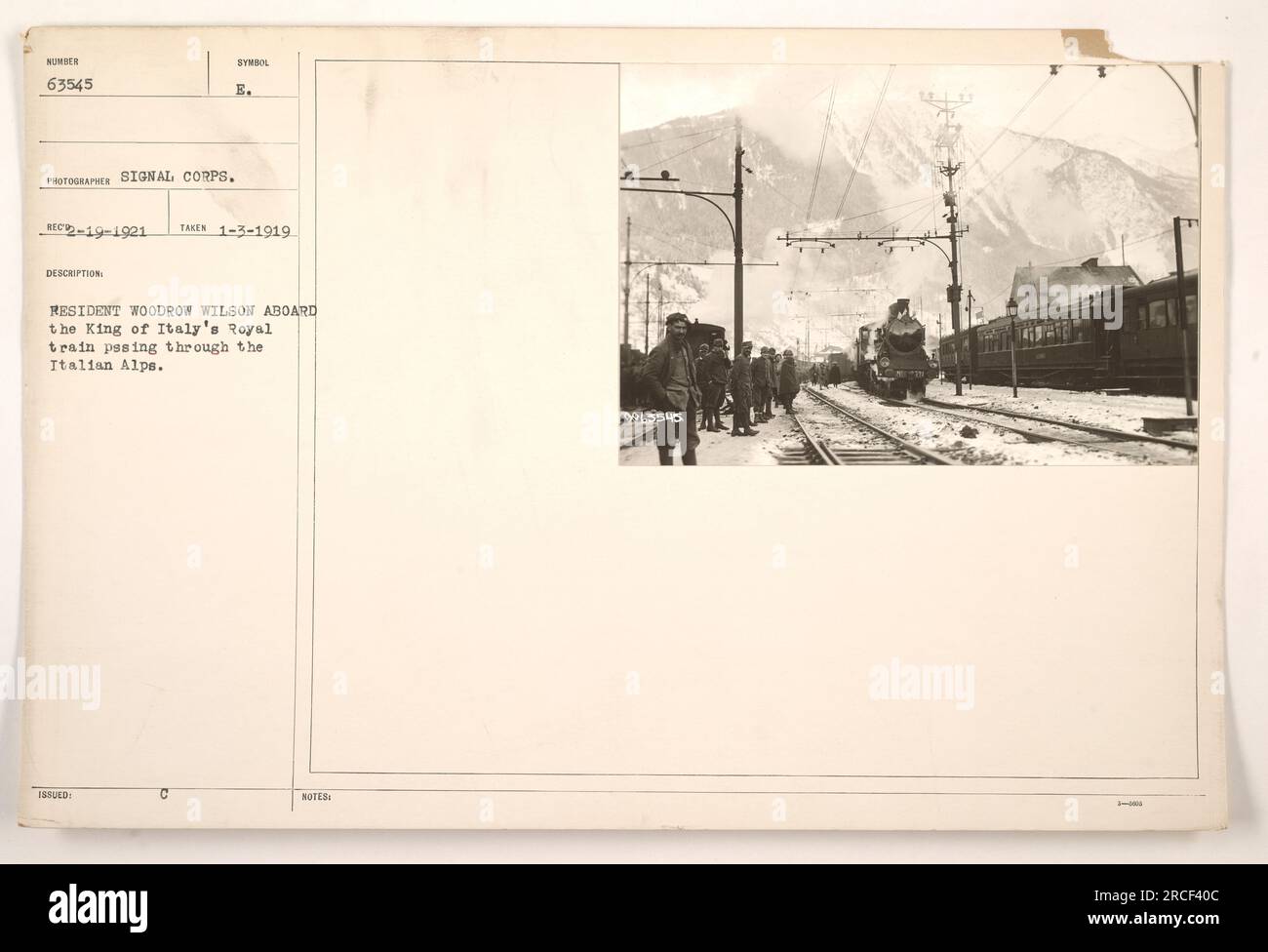President Woodrow Wilson aboard the King of Italy's royal train passing ...