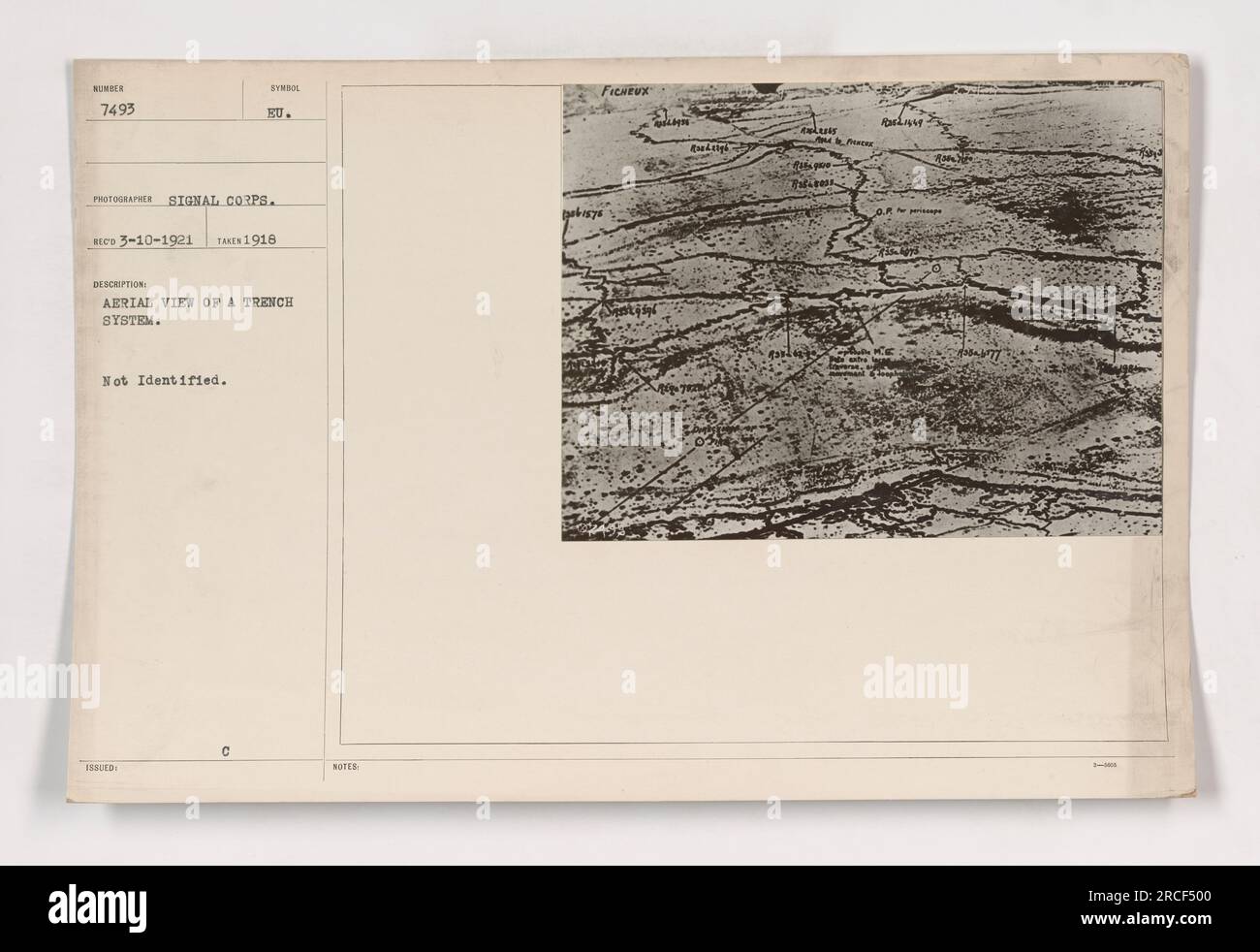 Aerial photograph of an unidentified trench system taken during World ...