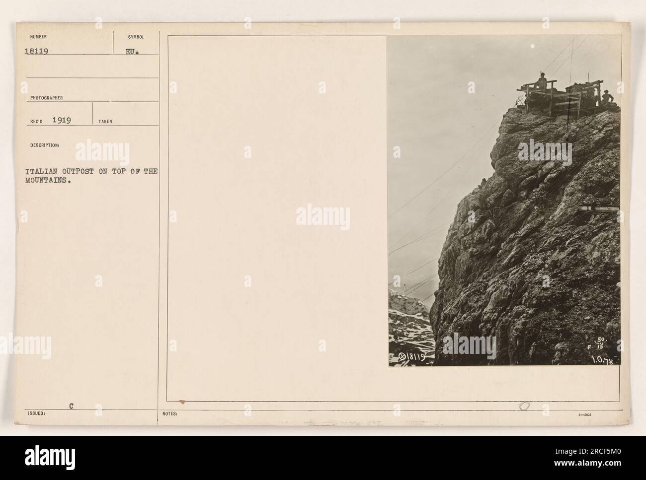 Italian outpost on top of the mountains during World War I. This ...