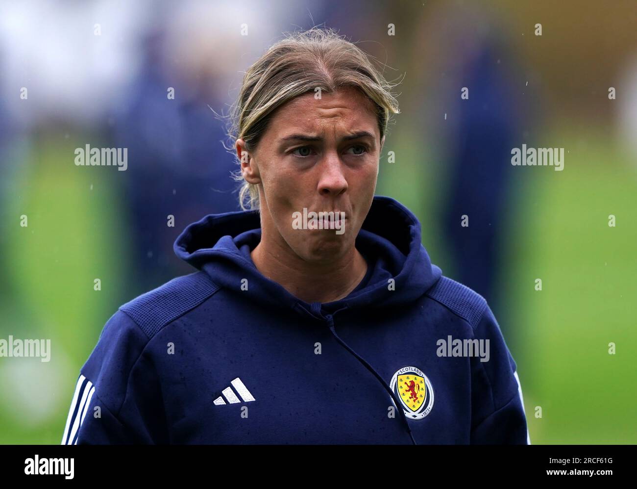 Scotland's Nicola Docherty inspects the pitch ahead of the women's ...