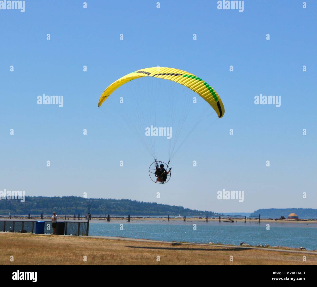 Series of images of a Powered paraglider launching from near the ...