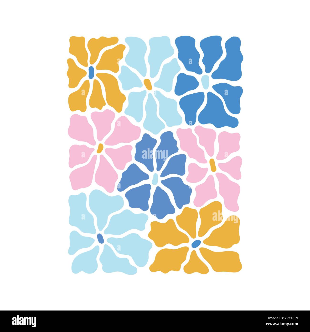 Trendy botanic vector illustration in pink, yellow, blue colors with ...