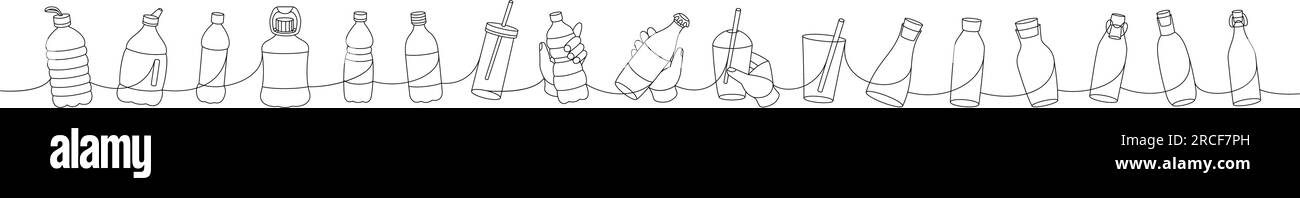 Different types of bottles one line continuous drawing. Empty glass and ...