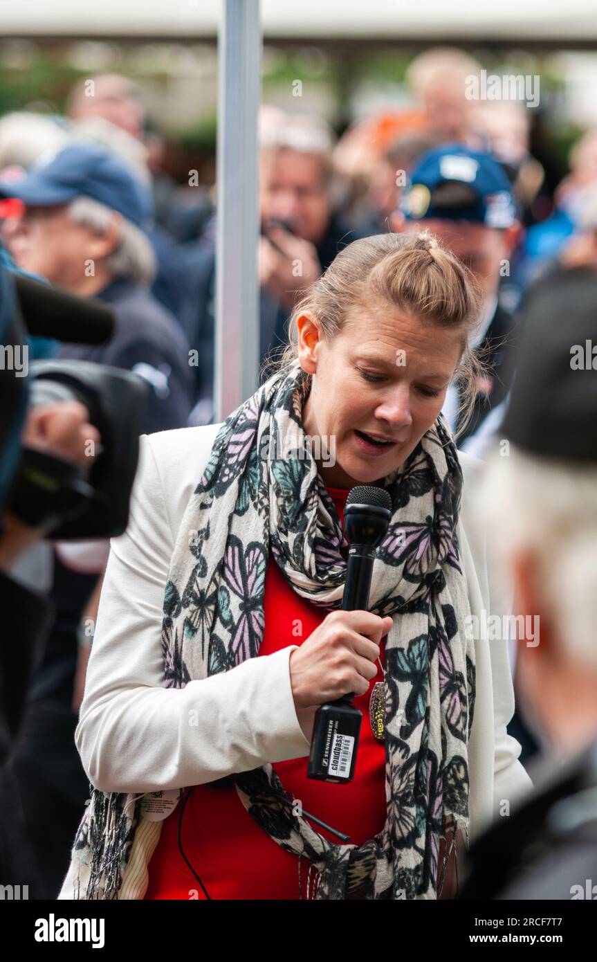 Jennie Gow, TV and radio motorsport reporter, working at the Goodwood ...