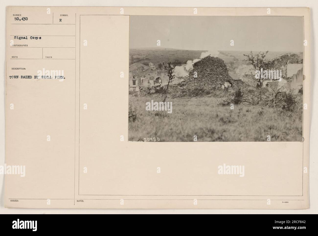 Photograph showing a town completely destroyed by shell fire during ...