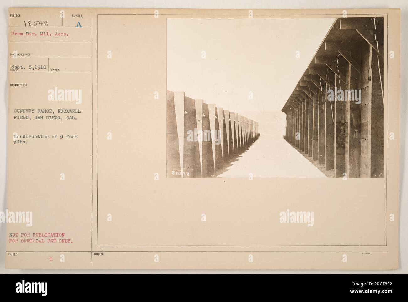 Aerial photograph showing the construction of 9-foot pits at the Sumber ...