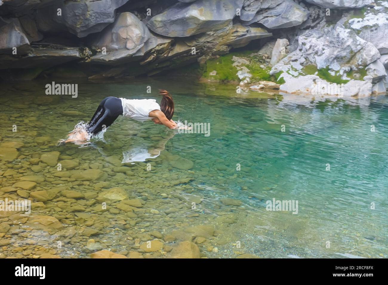 Beautiful adventurer woman hiking in the Poas Volcano Canon, mountains ...