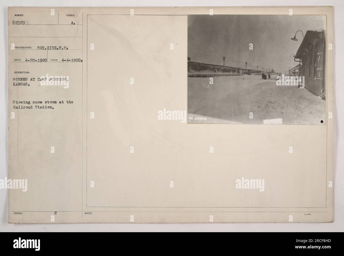Snow storm at Camp Funston, Kansas during World War One. The photograph ...