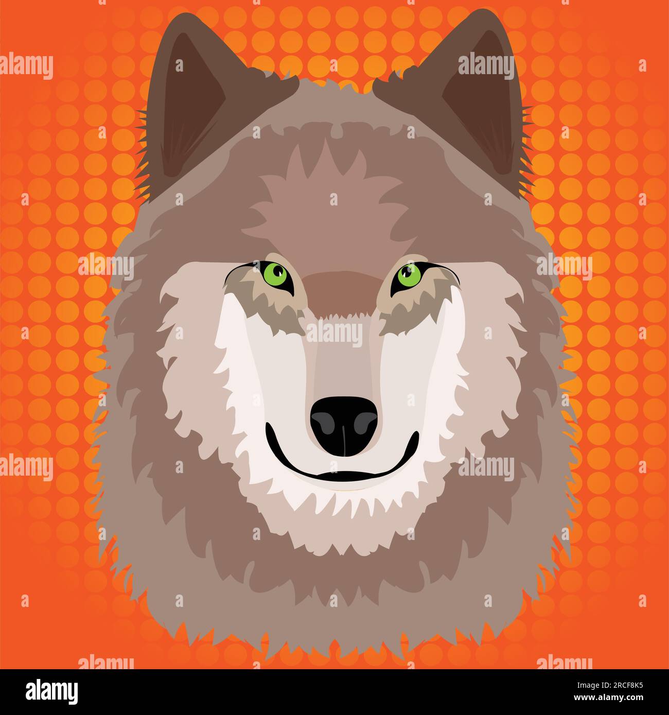 Illustration of a wild wolf with pop art background; orange background ...