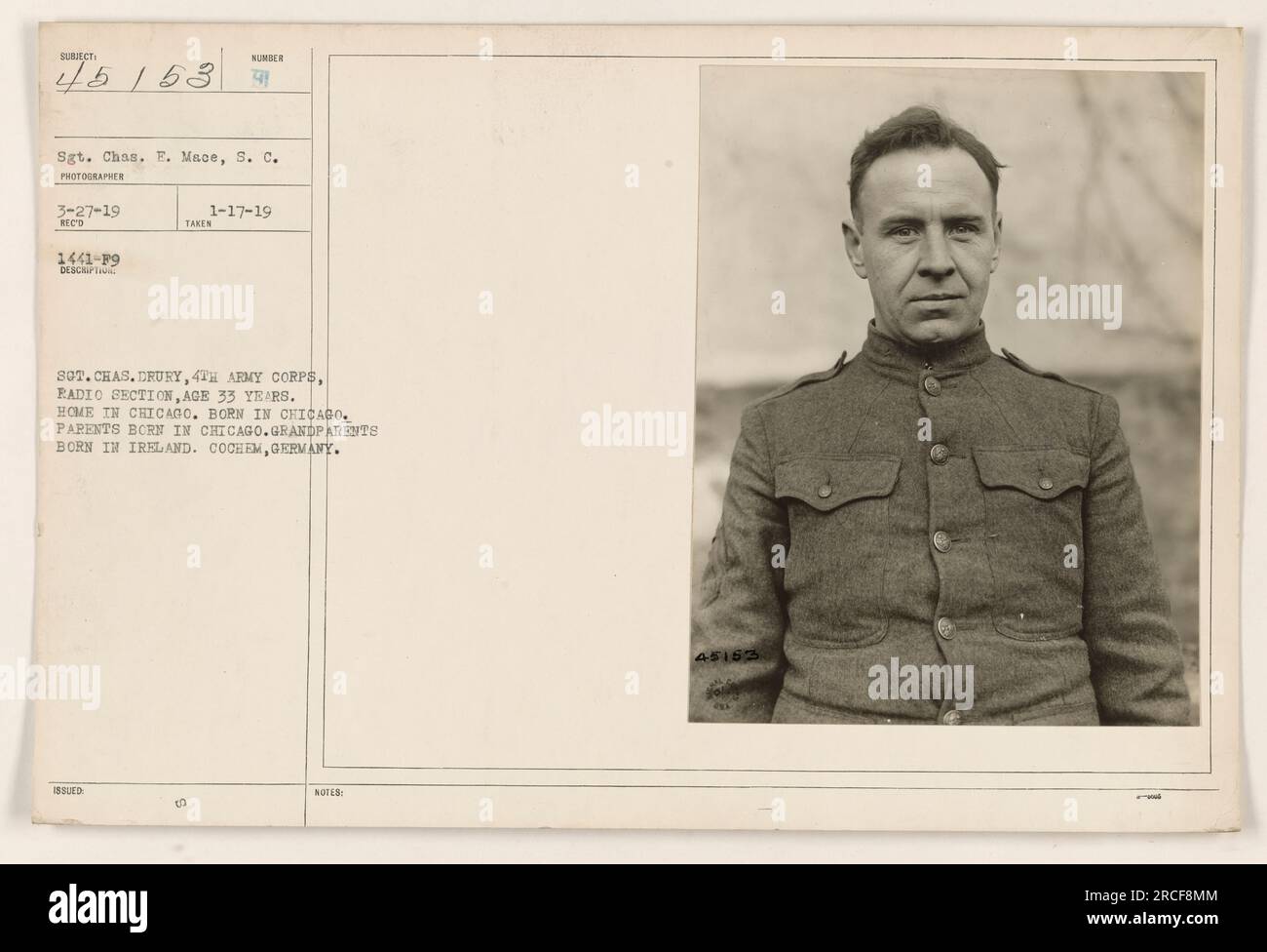 Sergeant Charles Drury, a member of the 4th Army Corps Radio Section ...