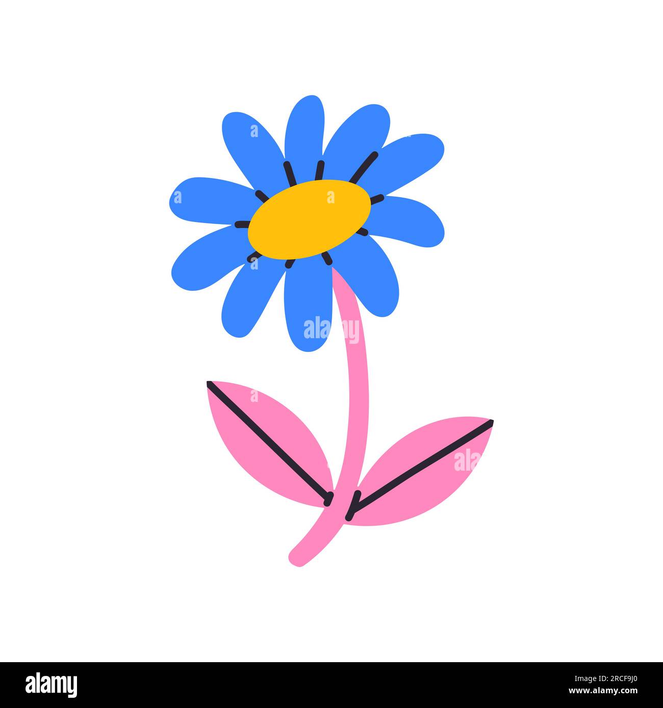 Classic 80s 90s flower element in modern style flat, line style. Hand ...