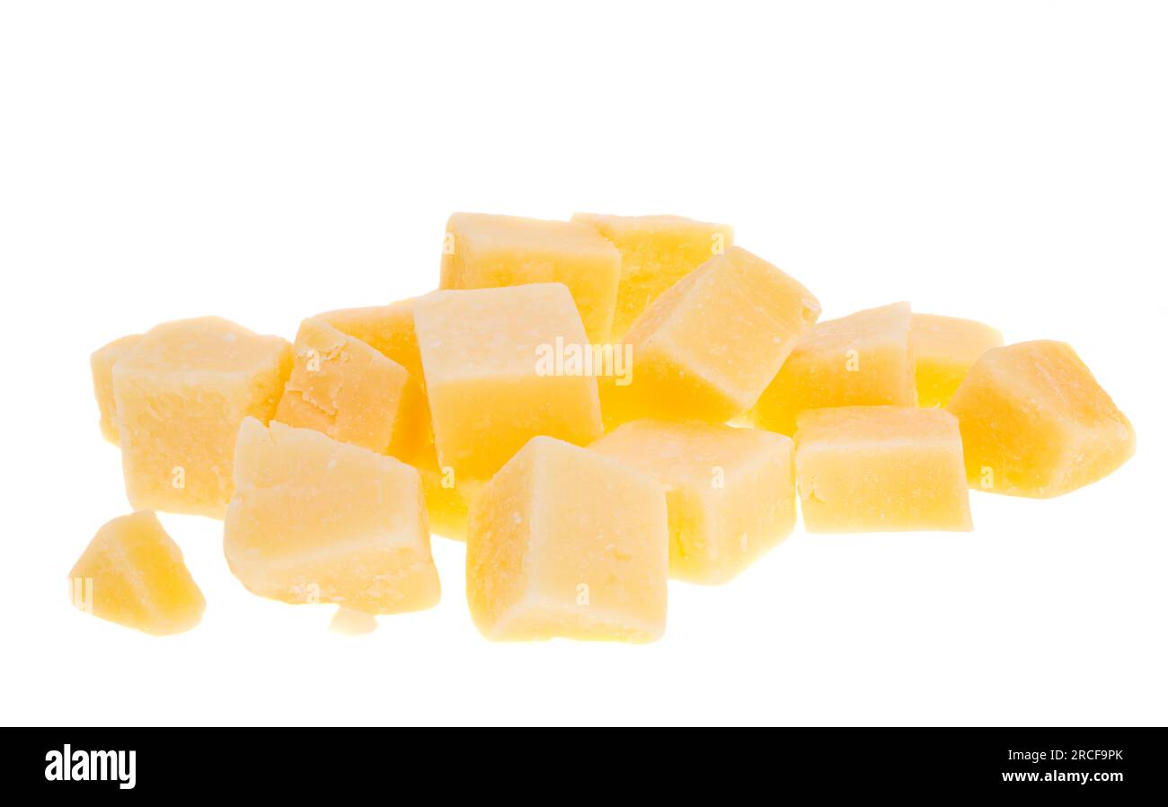 cheese cubes on white background Stock Photo - Alamy