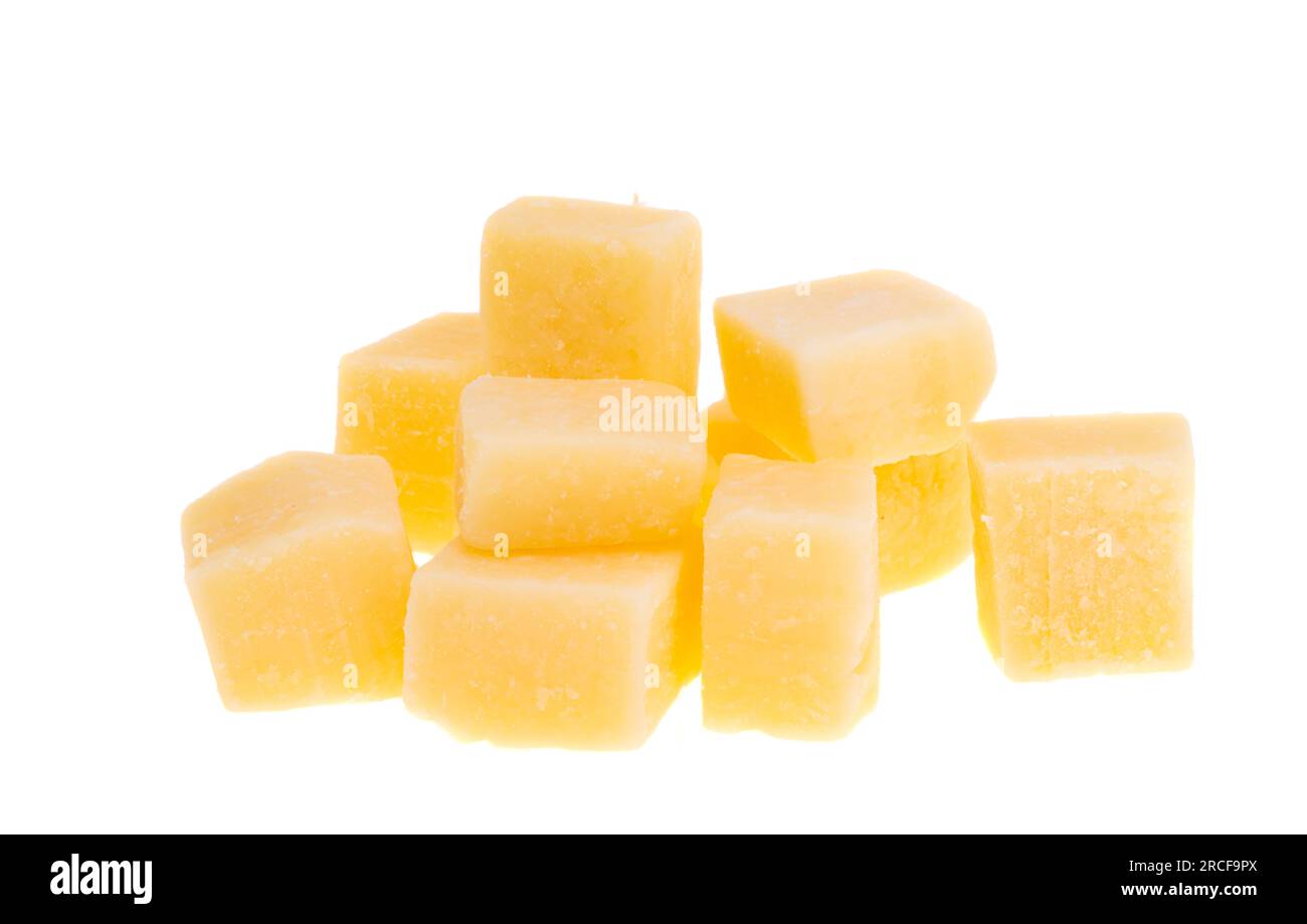 cheese cubes on white background Stock Photo - Alamy