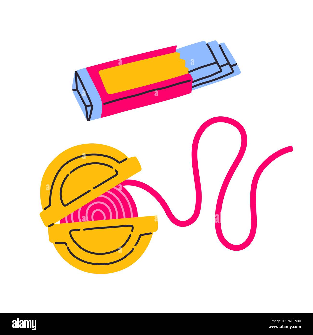 Classic 80s 90s bubble gum in modern style flat, line style. Hand drawn ...