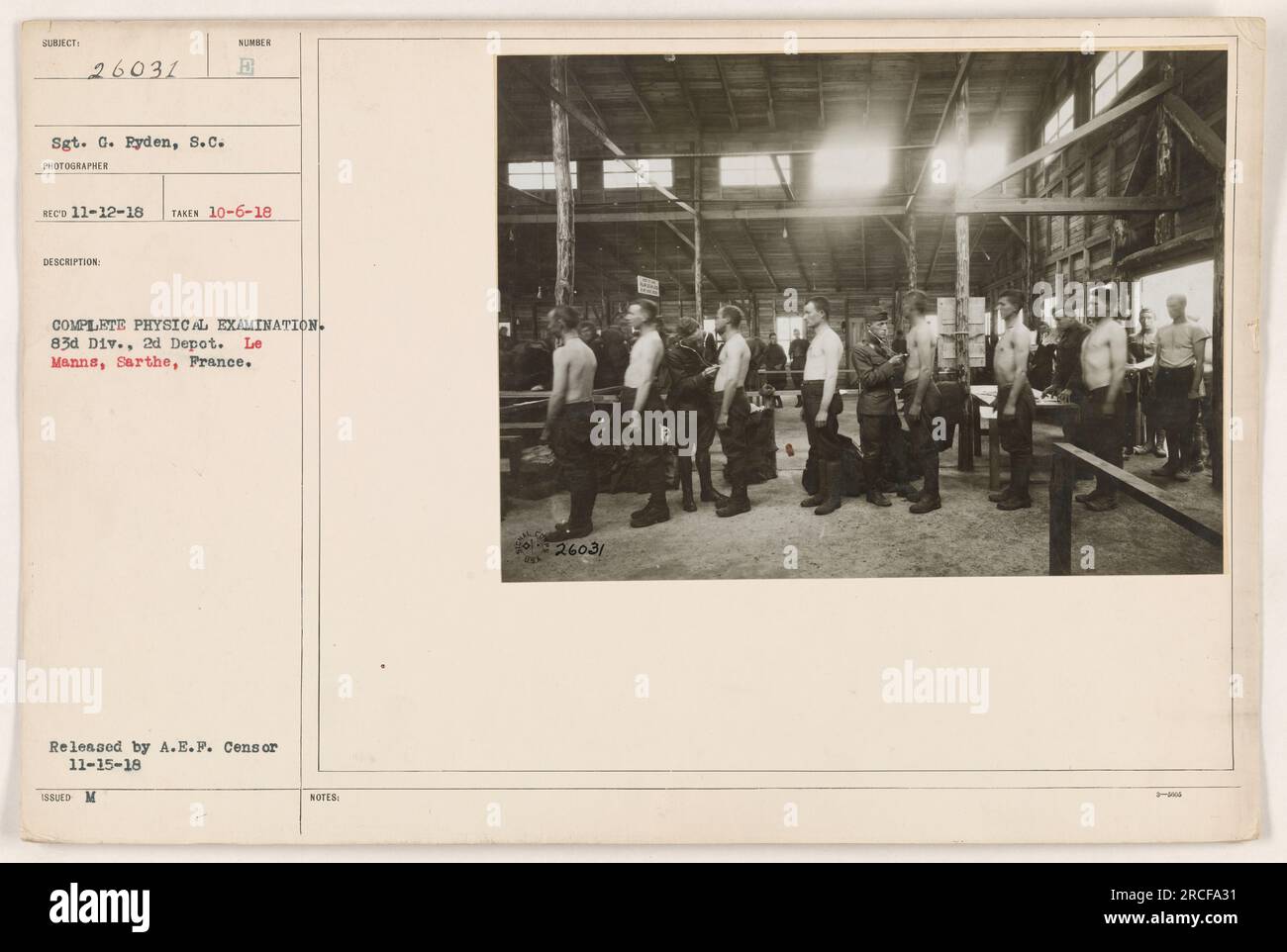 Sergeant G. Pyden of the Signal Corps receiving a complete physical ...