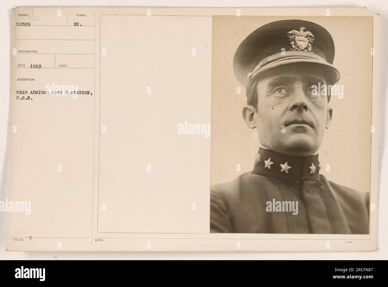 Rear Admiral Cary T. Grayson, U.S.N., in uniform, pictured in a formal ...