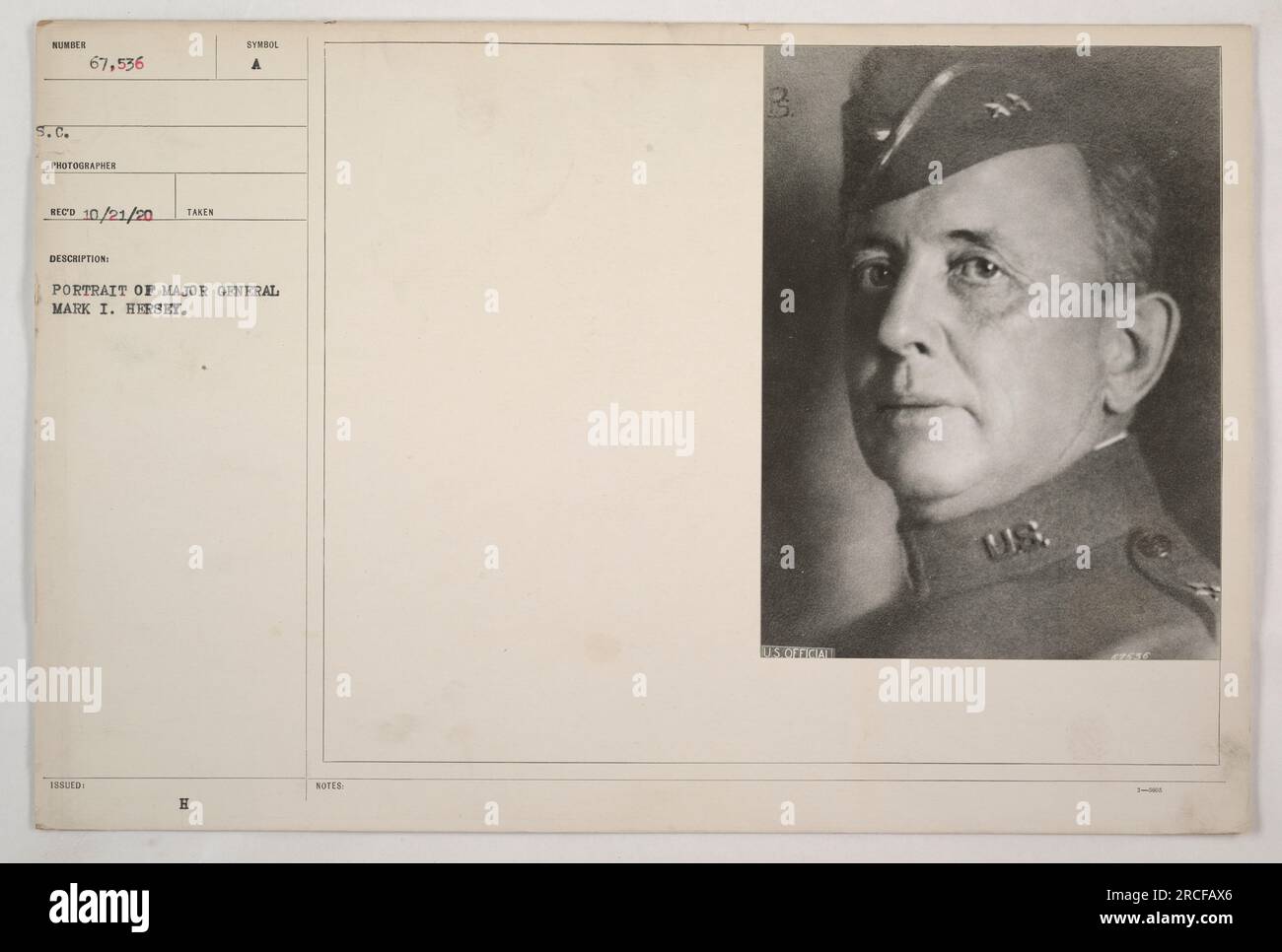 Portrait of Major General Mark I. Hersey, taken during World War One ...