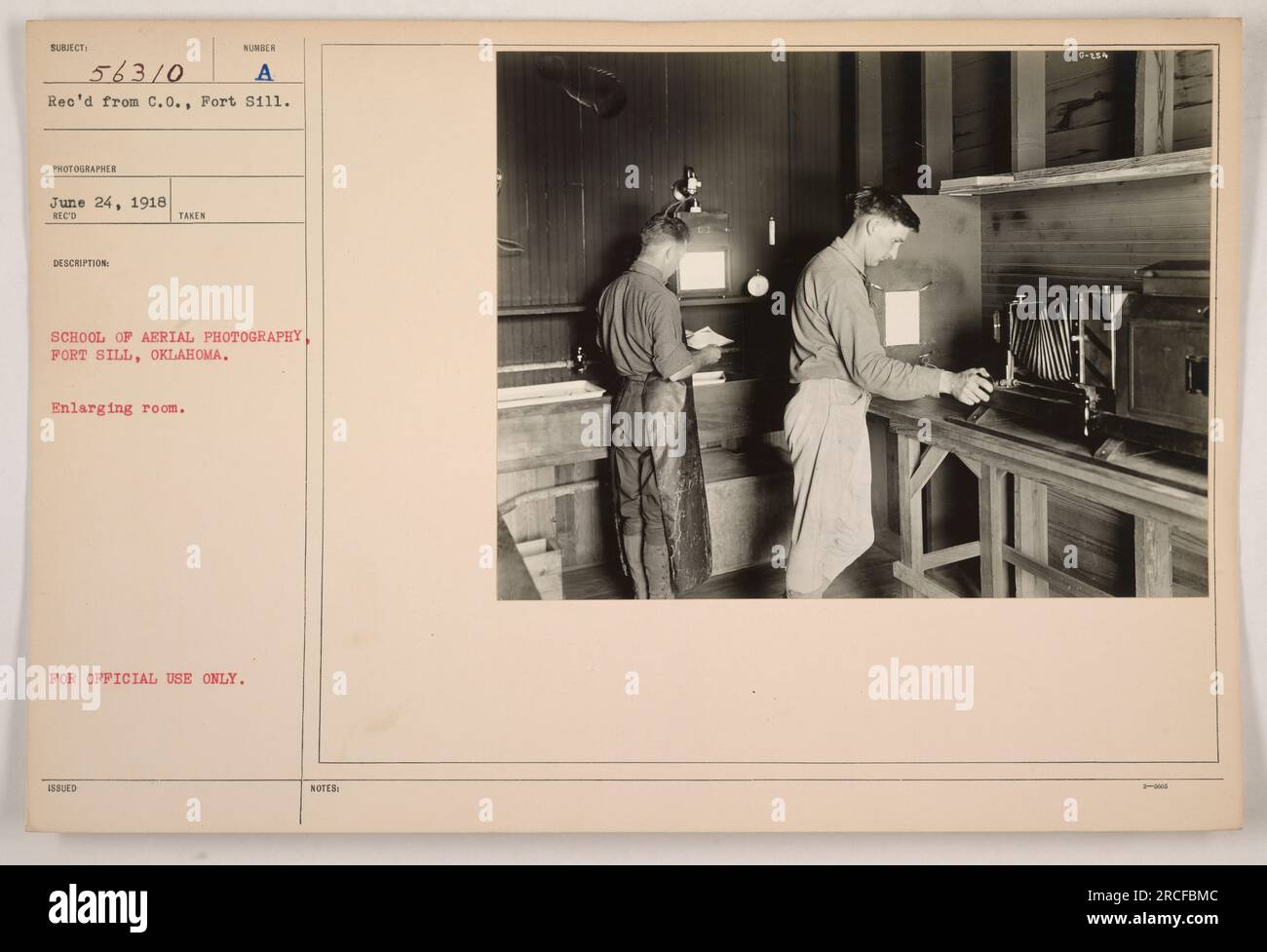 Enlarging room at the School of Aerial Photography, Fort Sill, Oklahoma ...