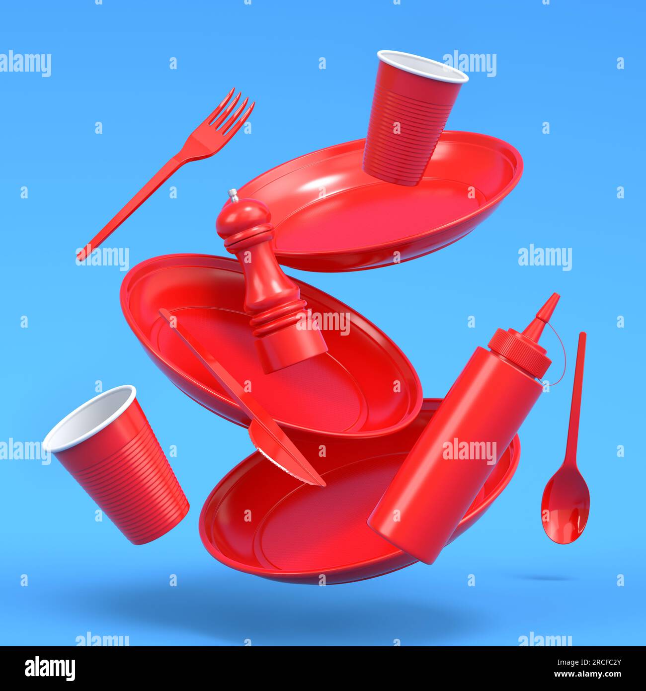 Set of disposable utensils like plate, folk, spoon,knife and cup on ...