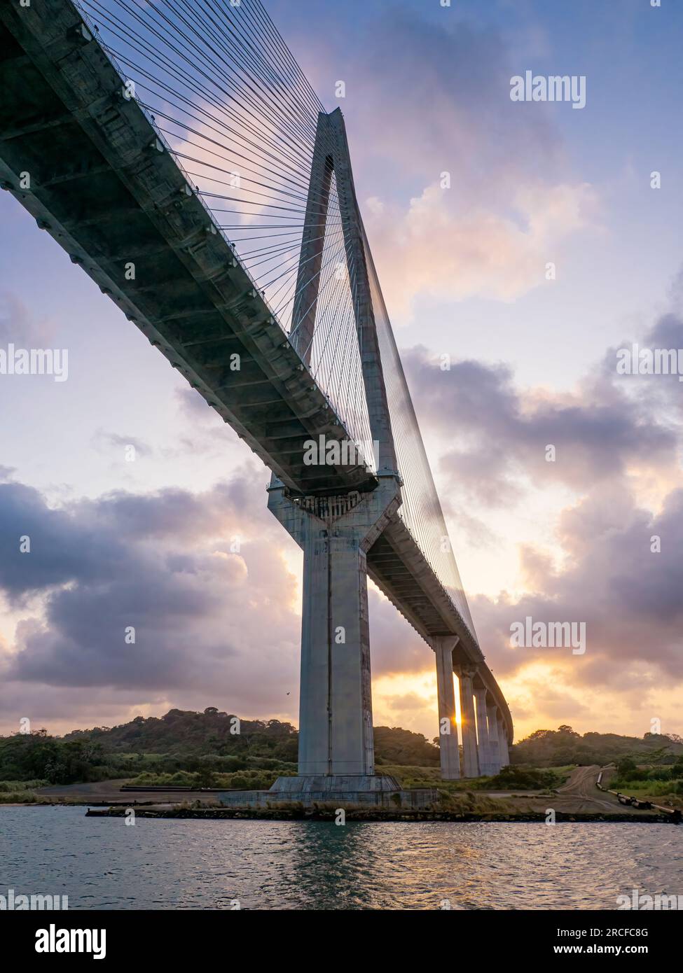 Panama's Centennial Bridge at sunset crossing the Panama Canal, Panama ...