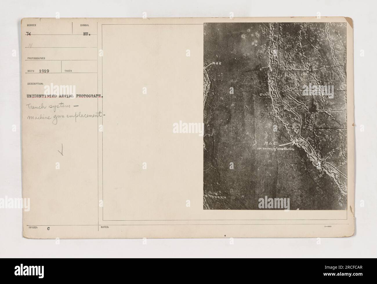 Aerial photo taken by the Signal Corps in 1919 showing a trench system ...