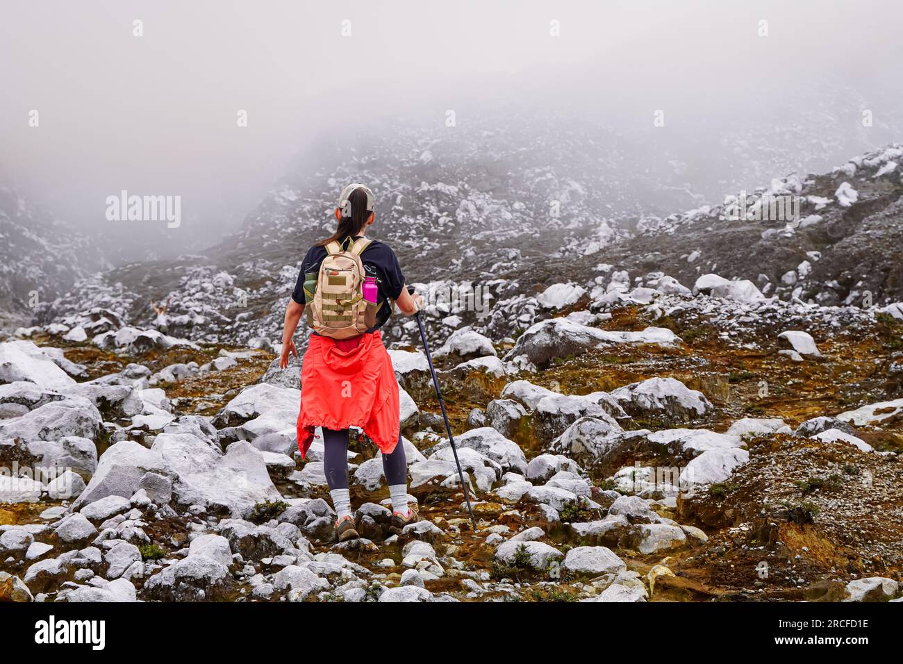 Beautiful adventurer woman hiking in the Poas Volcano Canon, mountains ...