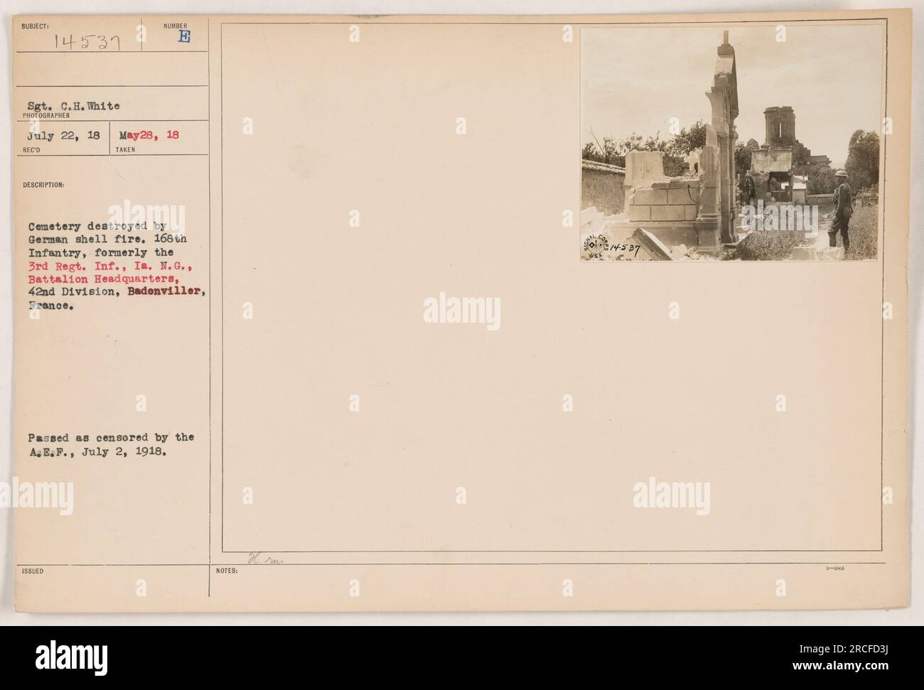 Destroyed cemetery in Badonviller, France, caused by German shellfire ...