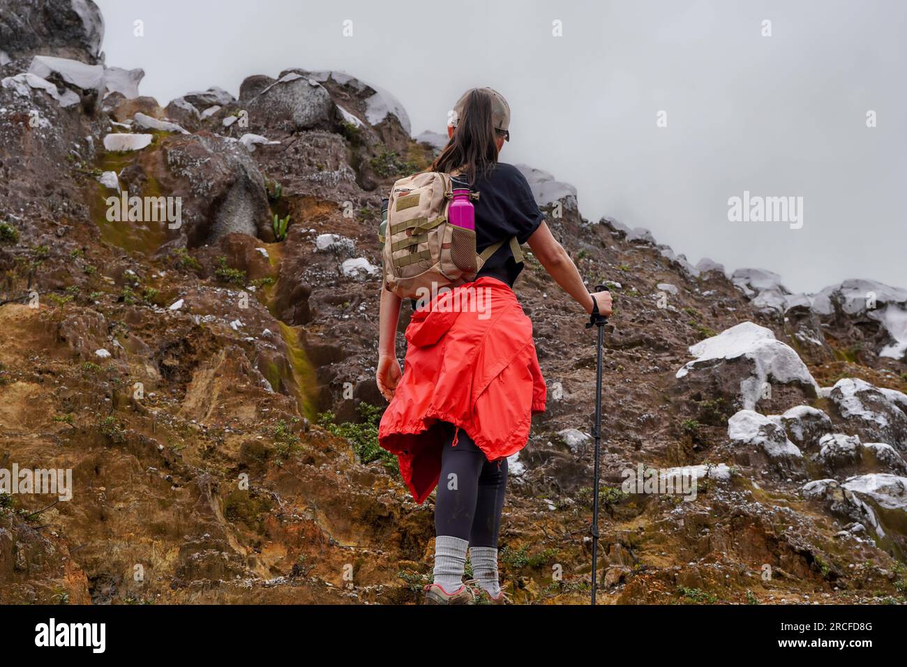 Beautiful adventurer woman hiking in the Poas Volcano Canon, mountains ...