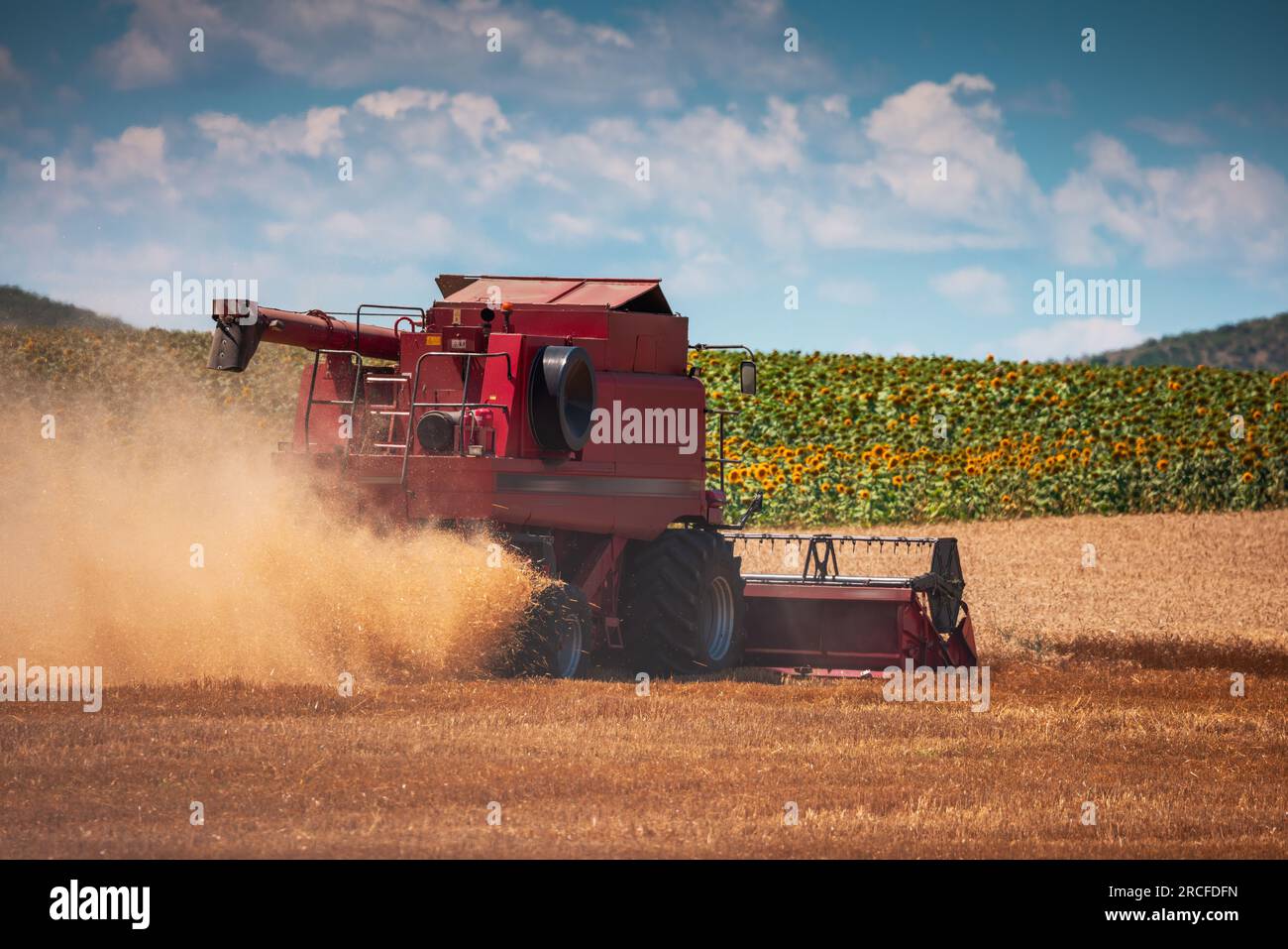 Combine harvester machine working in a wheat field Stock Photo - Alamy