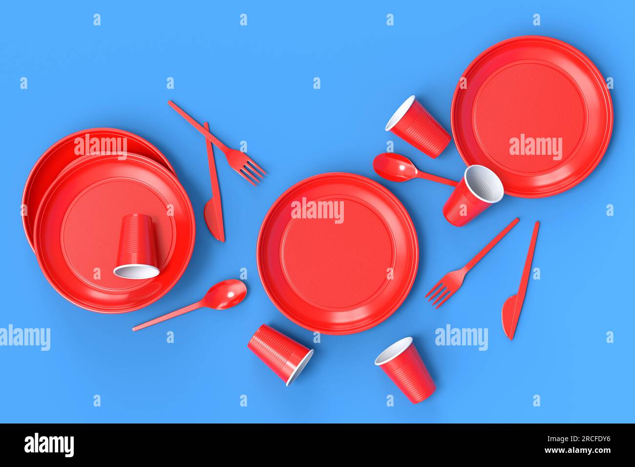 Set of disposable utensils like plate, folk, spoon,knife and cup on ...