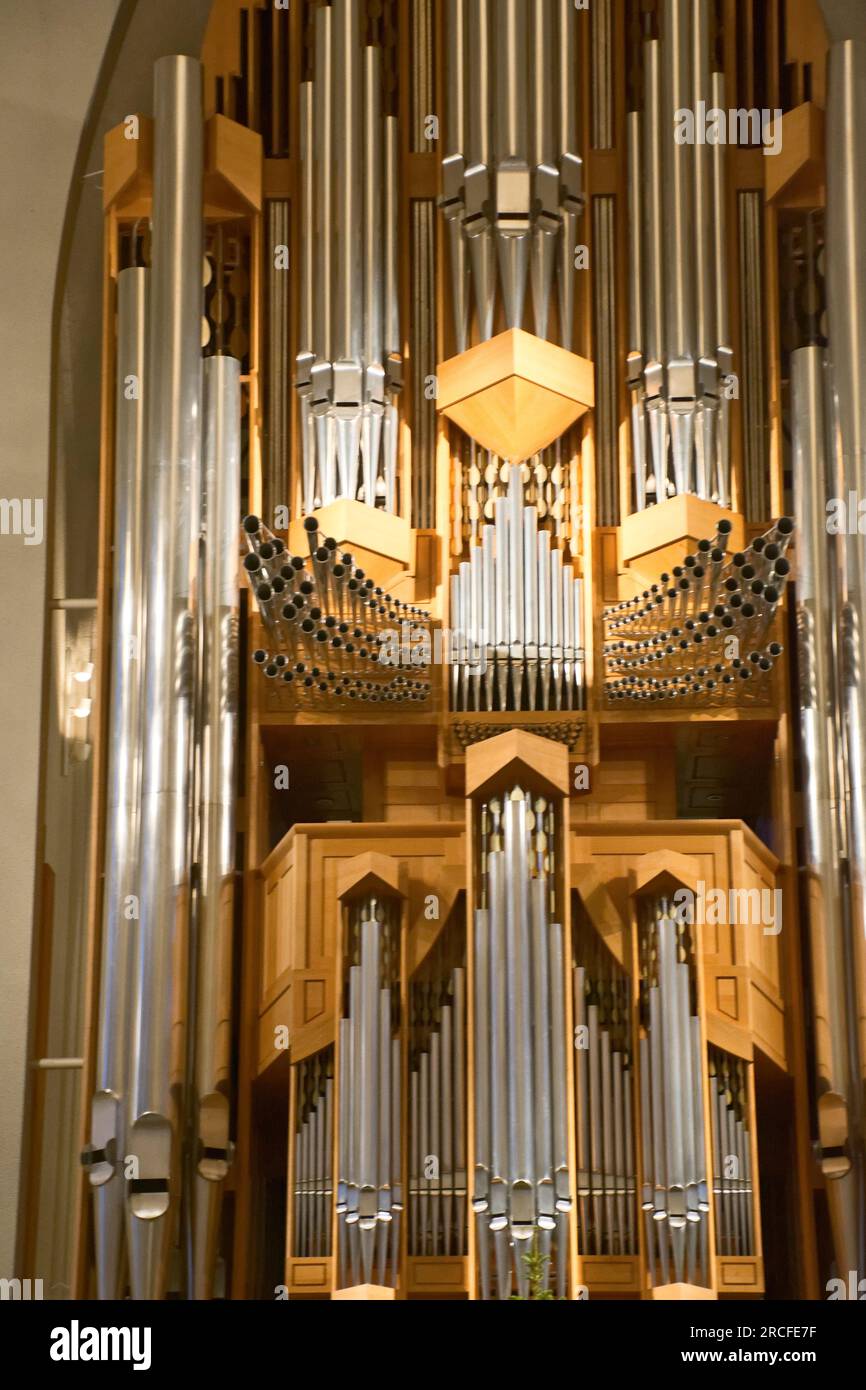 The pipe organ of famous Reykjvik Cathedral in the capital of Iceland ...