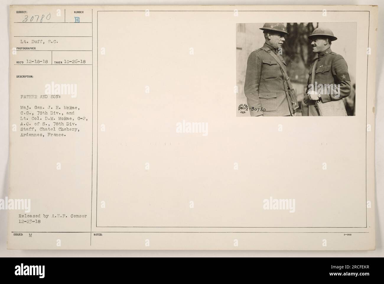 Caption: "Maj. Gen. J. H. McRae and Lt. Col. D.M. McRae, father and son ...