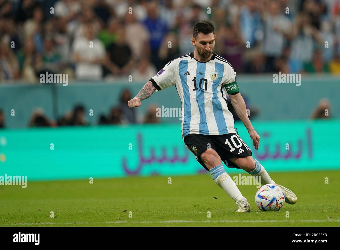 Lusail, Qatar, 26, November, 2022. Lionel Messi from Argentina shoots ...