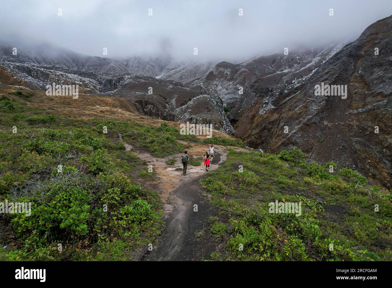Beautiful adventurer woman hiking in the Poas Volcano Canon, mountains ...
