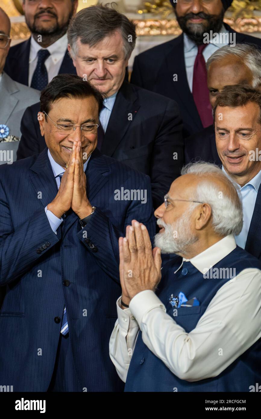 Paris, France. 14th July, 2023. Lakshmi Mittal, Airbus chief executive ...