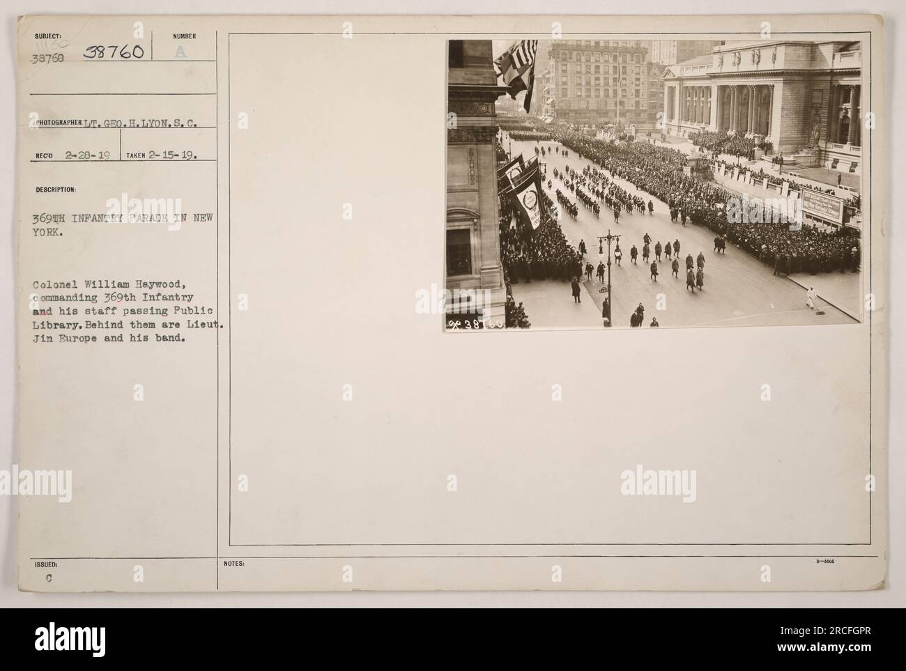369th Infantry parade in New York, led by Colonel William Haywood and ...