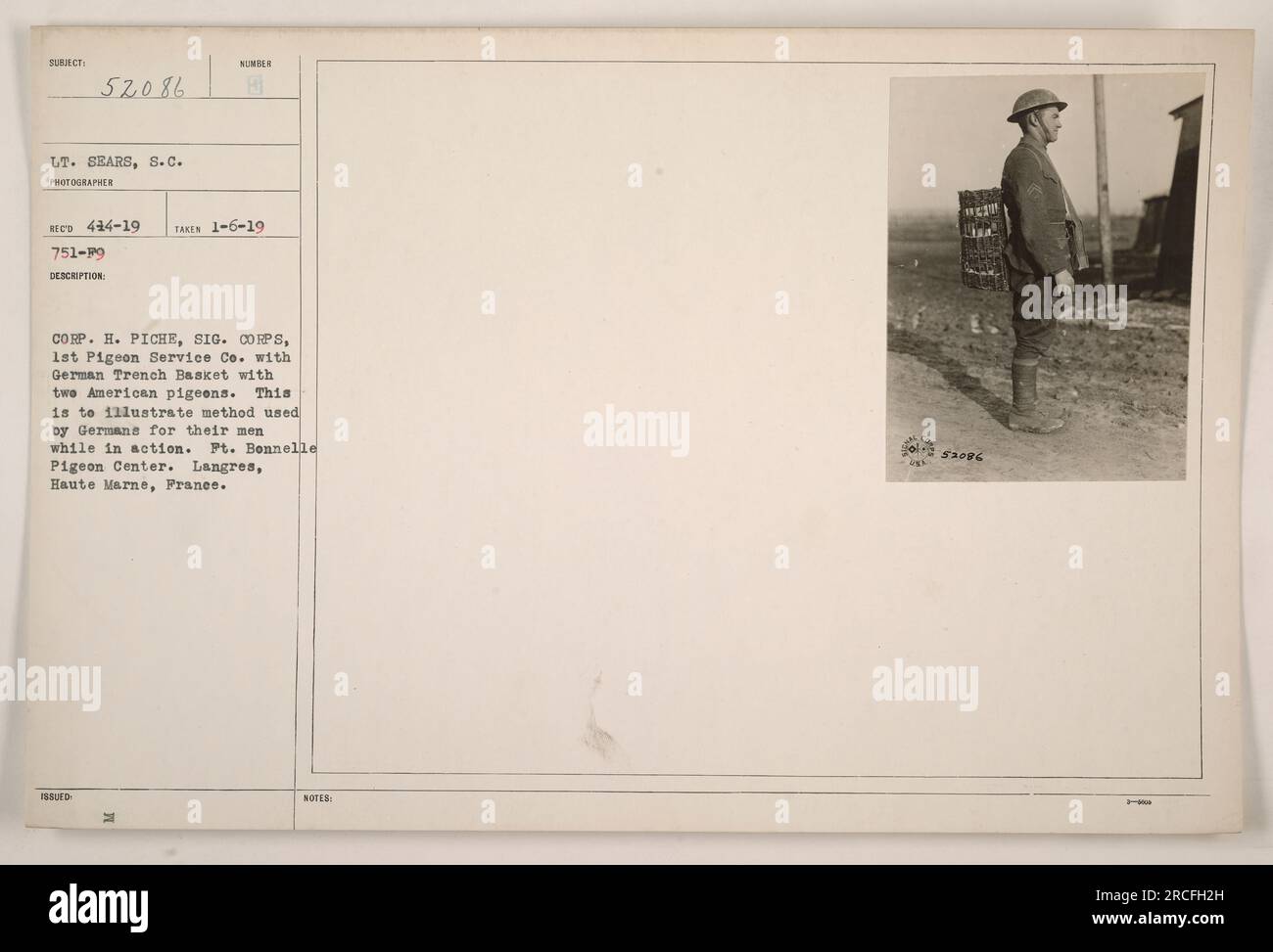 Corporal H. Piche, Sig. Corps, 1st Pigeon Service Company, pictured ...