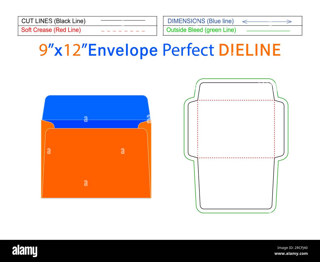 Editable easily resizeable 9x12 inch Booklet envelope die line template ...