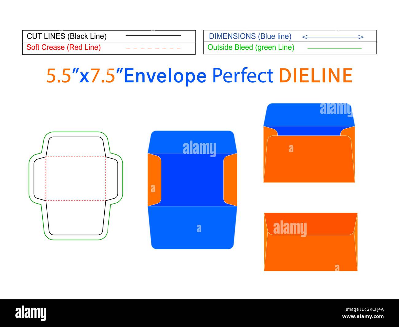 Small Size Booklet envelope 5.5x7.5 inch die line template and 3D ...