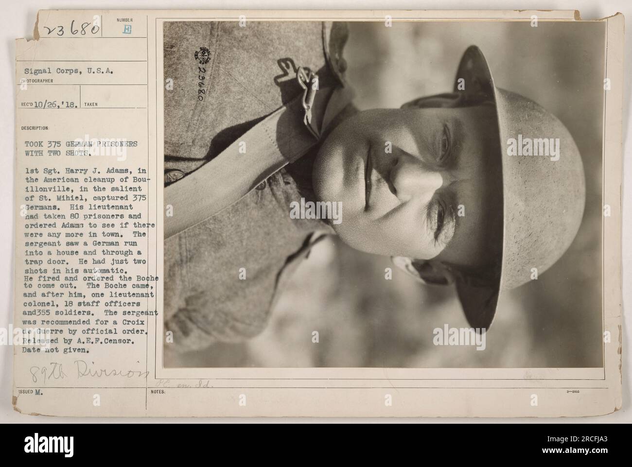 "1st Sgt. Harry J. Adams captured 375 German prisoners during the ...
