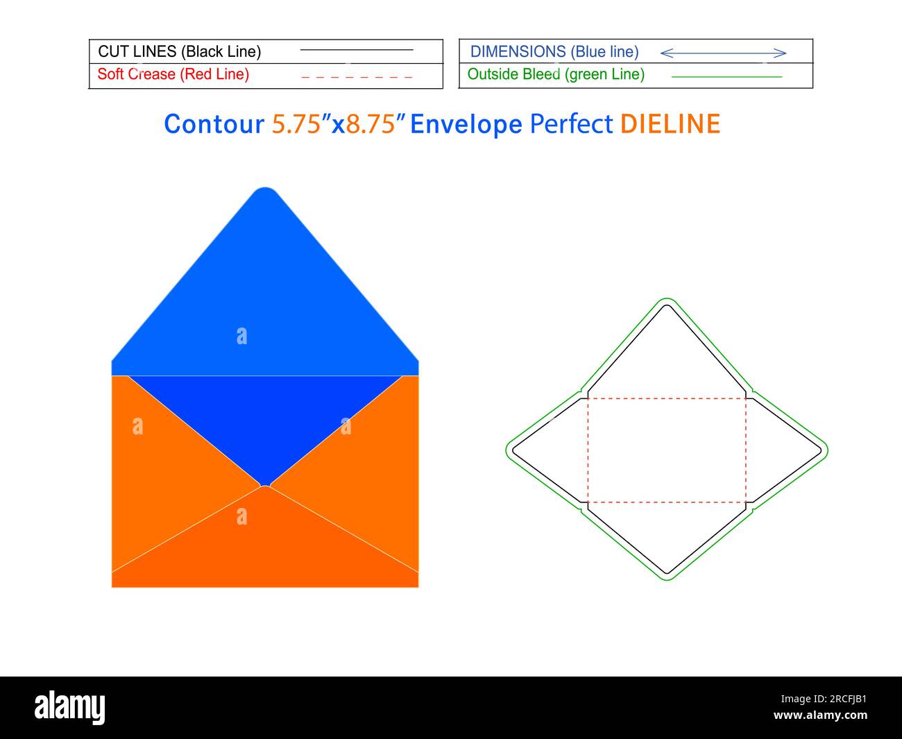 A9 Packaging Contour flap envelope 5.75x8.75 inch dieline template and 3D envelope Editable ...