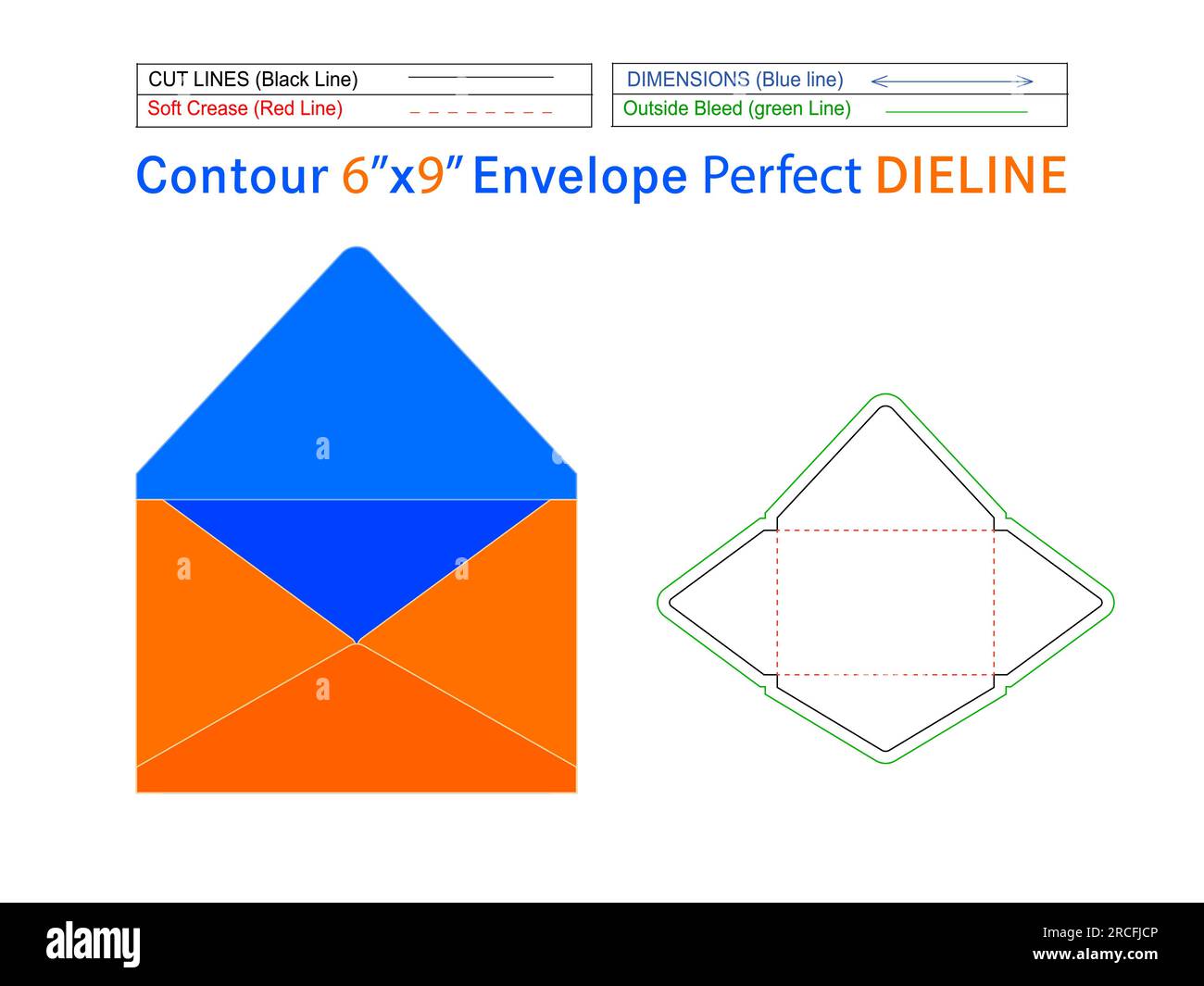 Contour envelope Packaging 6x9 inch dieline template and 3D envelope ...