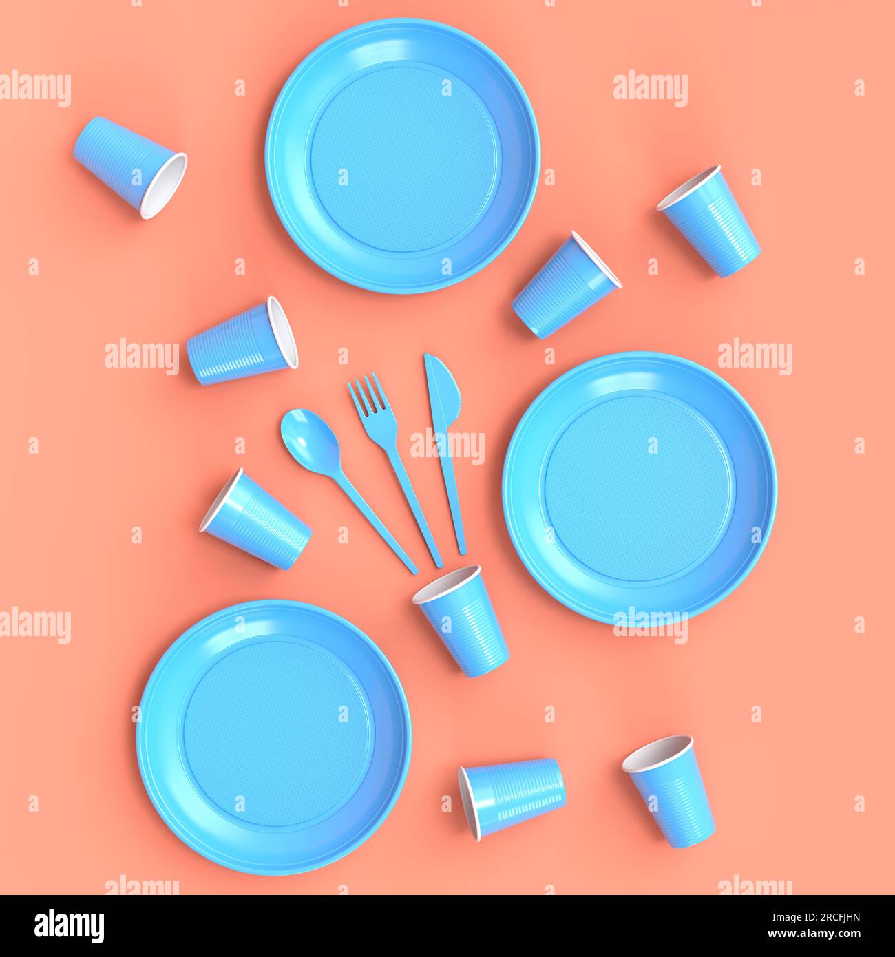 Set of disposable utensils like plate, folk, spoon,knife and cup on ...