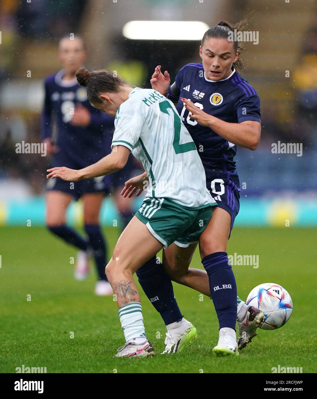 Northern Ireland's Rebecca McKenna (left) and Scotland's Kirsty Hanson ...