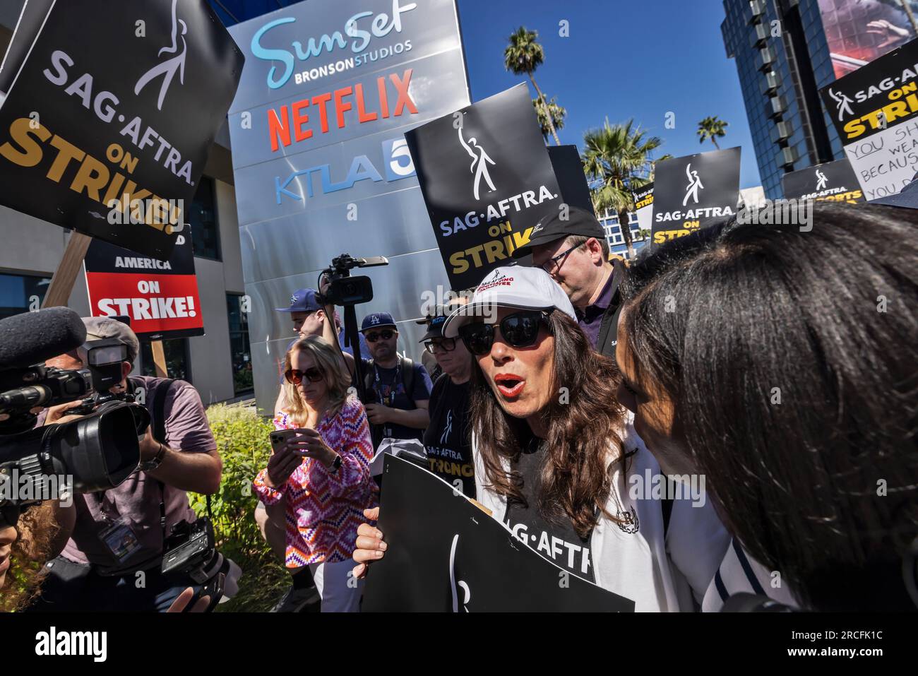 Hollywood, USA. 14th July, 2023. Day one of the SAG-AFTRA strike. SAG ...