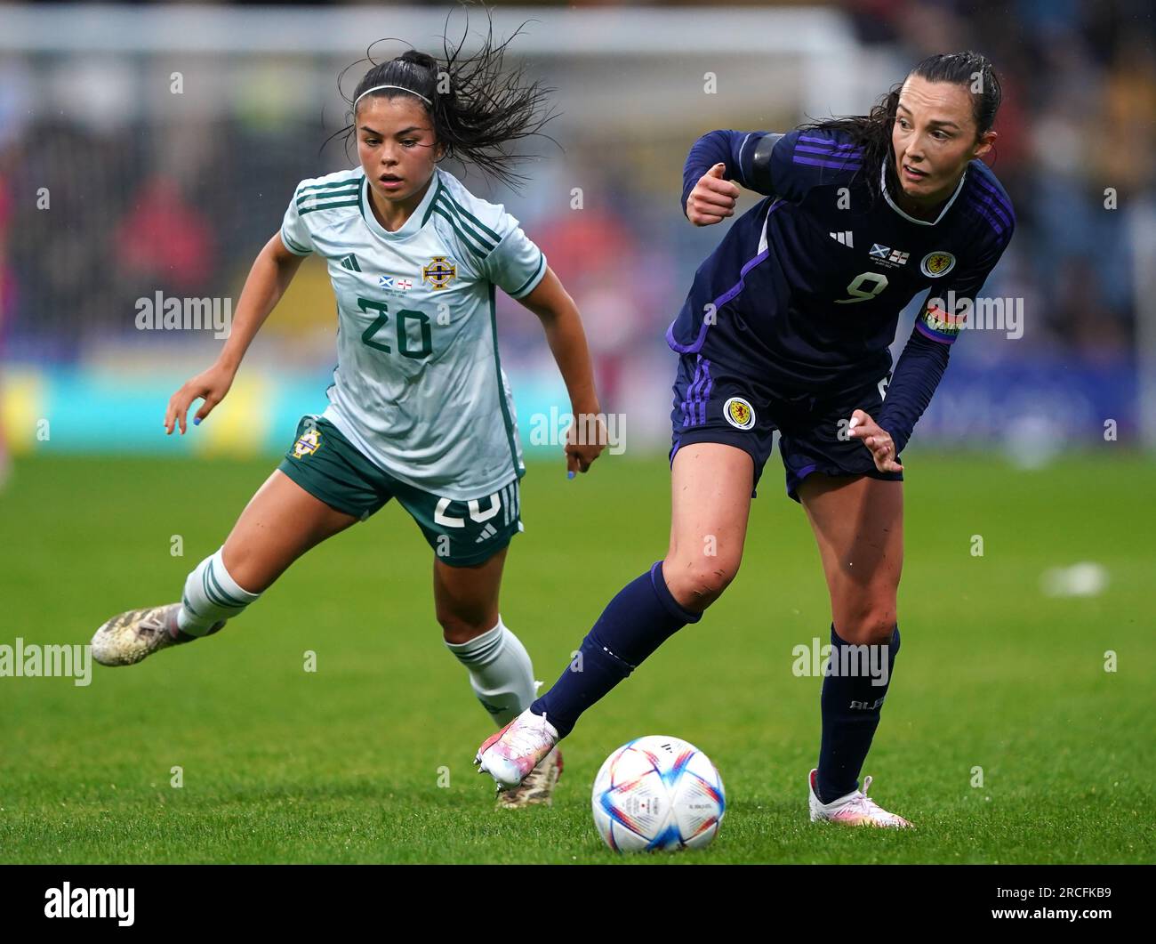 Northern Ireland's Joely Andrews (left) and Scotland's Caroline Weir ...